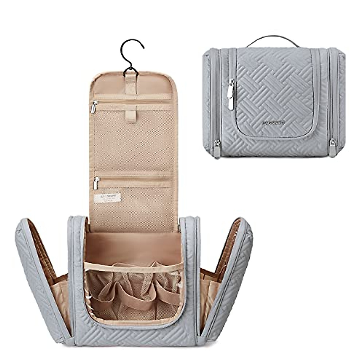 BAGSMART Travel Toiletry Bag for Women, Hanging Toiletry Bag with Hook, Travel Cosmetic Makeup Bag Travel Organizer for Accessories, Shampoo, Full Sized Container, Toiletries,Grey-Medium
