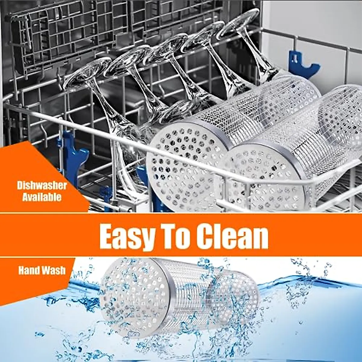 Grill Basket 2 PCS, 360 degree Rolling Grilling Basket, BBQ Grill Baske, Stainless Steel Grill Mesh Barbeque Grill Accessories, Vegetables, Fries (2 Pcs 30x9x9cm)