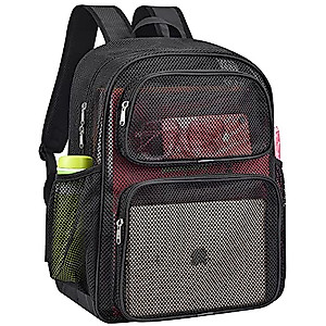 MAY TREE Mesh Backpack for School with Inner Laptop Compartment, Heavy Duty Mesh Backpacks for Adults Girls Boys Kids with Padded Shoulder Straps, Large Mesh Backpack for Travel Beach Hiking - Black