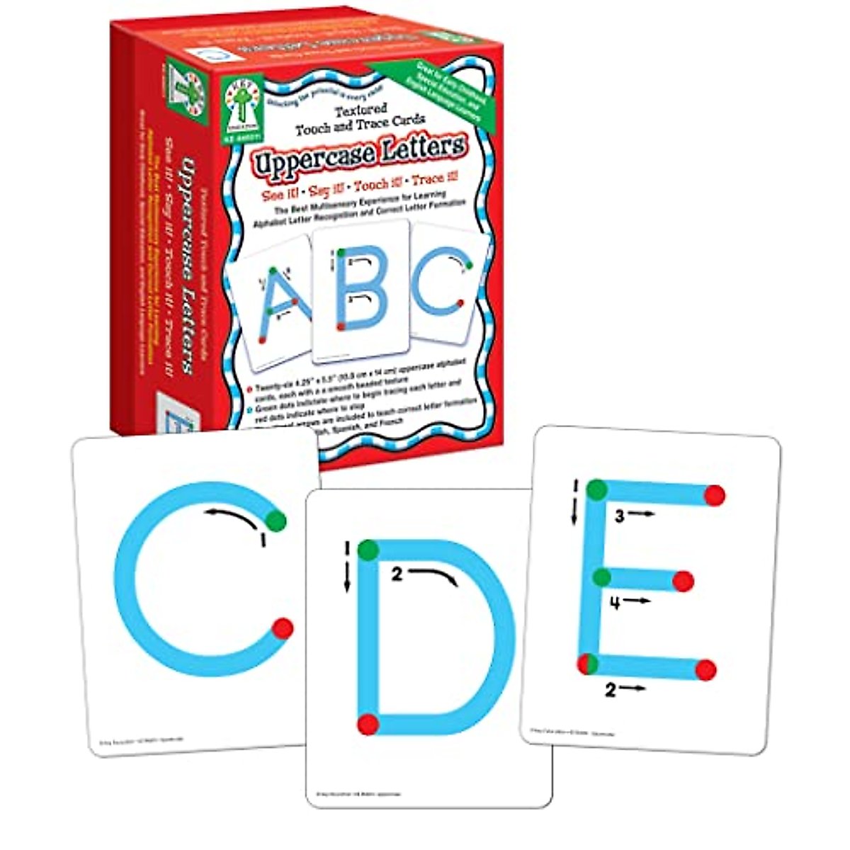 Key Education Uppercase Letters: Textured Touch and Trace Cards—Color-Coded Alphabet Cards with Tracing Points and Directional Arrows, Alphabet Learning and Letter Recognition Skills (26 pc)