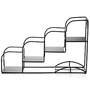 Noamus 4-Tier Syrup Bottle Holder, Iron 4 Compartment Bottle Organizer Rack, Countertop Display Storage Shelf Bottle Stand, Metal Coffee Bar Organizer for Dressing, Wine, Juice, Kitchen, Black