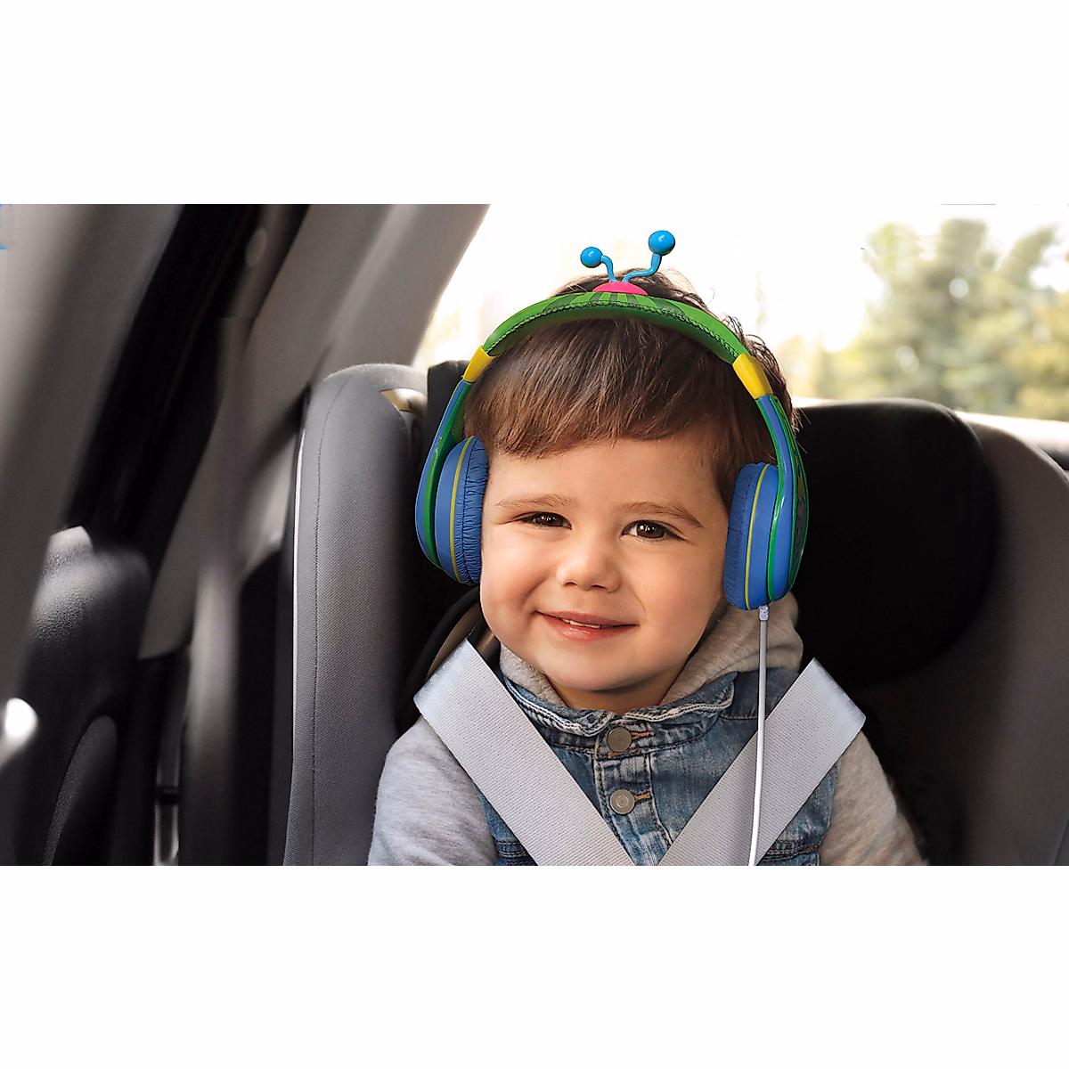eKids Cocomelon Headphones for Kids, Wired Headphones for School, Home or Travel, Tangle Free Toddler Headphones with Volume Control, 3.5mm Jack, Includes Headphone Splitter