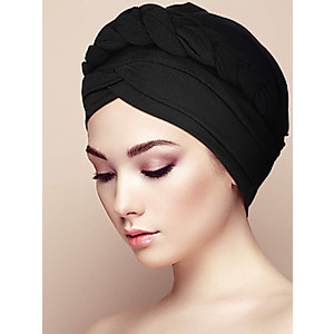 3 Pieces Women Turban Head Wrap Pre-Tied Bonnet Beanie Hat Sleeping Cap Headwrap (Retro Pattern) Multicoloured