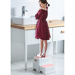 Victostar 2 Step Stool for Kids, Anti-Slip Sturdy Toddler Two Step Stool for Toilet Potty Training, Bathroom,Kitchen (Pink)