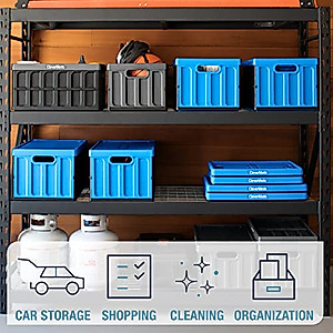 CleverMade 62L Collapsible Storage Bins with Lids - Folding Plastic Stackable Utility Crates, Solid Wall CleverCrates, 3 Pack, Charcoal (8034119-1533PK)