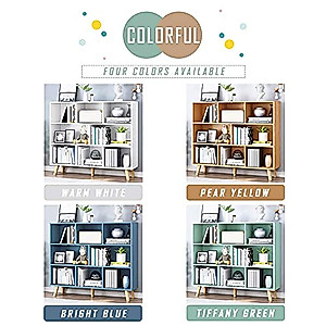 IOTXY Wooden Open Shelf Bookcase - 3-Tier Floor Standing Display Cabinet Rack with Legs, 8 Cubes Bookshelf, Tiffany-Green