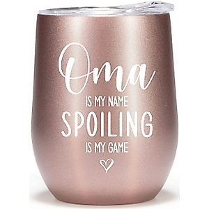 Rock & Llama Oma Gifts for Grandma 12oz Tumbler Wine Glass Best Oma Ever Cup Funny Grandma Travel Mug Oma and Opa Birthday Gift from Grandchildren