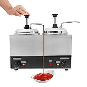 Gworobie 700W Electric Cheese Dispenser with Pump, 4.23 Qt Commercial Hot Fudge Warmer Sauce Dispenser Machine, 32-230℉ Temp Adjustable Cheese Nacho Sauce Warmer, for Hot Fudge Cheese Caramel