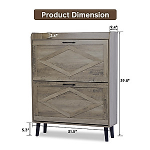 OtterOasis Shoe Storage Cabinet with 2 Flip Drawers, Farmhouse Narrow Shoe Cabinet for Entryway, Slim Shoe Organizer Cabinet with Wood Legs, Washed Gray