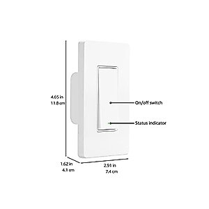 Amazon Basics Single Pole Smart Switch, Neutral Wire Required, 2.4 Ghz WiFi, Works with Alexa
