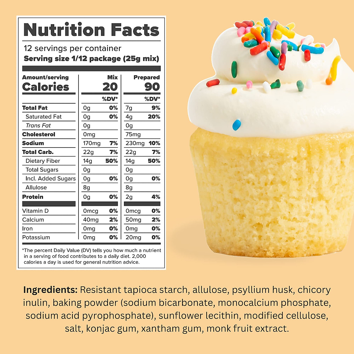 Keto Cupcake & Cake Mix - Gluten Free Zero Carb Keto Baking Mix - 0g Net Carbs Per Serving - Easy to Bake - No Nut Flours - Great Keto Dessert, Sugar Free, Non-GMO, Kosher. 10.6oz Mix