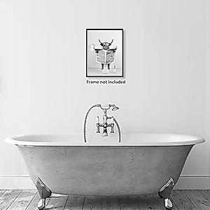 WOKEZ Funny Highland Cow Canvas Wall Art Print Painting Cute Black and White Cow Picture Animal Posters Rustic Farmhouse Style Wall Decor for Office Bathroom Restroom 12x16in Unframed