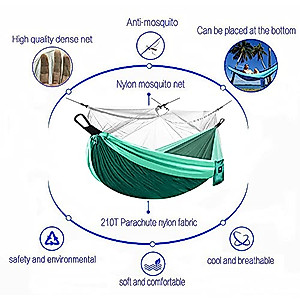 Hammocks with Net, Mosquito Net Hammock for Camping Portable Nylon Hammocks Parachute Lightweight with Tree Straps, Garden Swing Hammock for Outdoor Hiking Travel (Cyan/Dark Green)