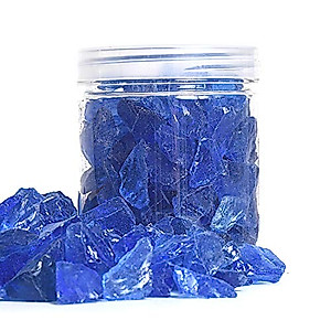 High Luster Reflective Fire Glass Gravel,Fire Gems,Fire Drops,Fire Glass Pebbles Stones Beads Chips for Fire Pit Fish Tank Aquarium Garden,1-2cm,540g/1.19lb (Light Blue)