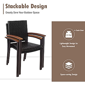 HAPPYGRILL Patio Dining Chairs Set of 2 Outdoor Rattan Wicker Chairs Set Stackable Armchair with Steel Structure for Indoor Outdoor Garden Dining