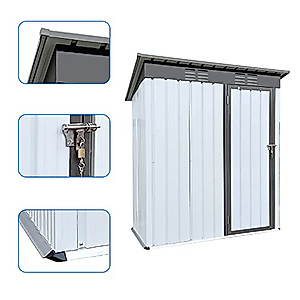 RITSU 5Ft x 3Ft Outdoor Metal Garden Shed, Steel Garden Storage Shed with Single Lockable Door & Vents, Waterproof Anti-Corrosion Tool Storage Clearance for Backyard Patio Lawn, White