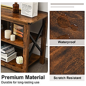 Tangkula Wood TV Stand with Open Shelves and X-Shaped Frame, 3 Tier Entertainment Center for 55-Inch TV, Farmhouse TV Console Table, Open TV Stands for Living Room Bedroom (Brown)