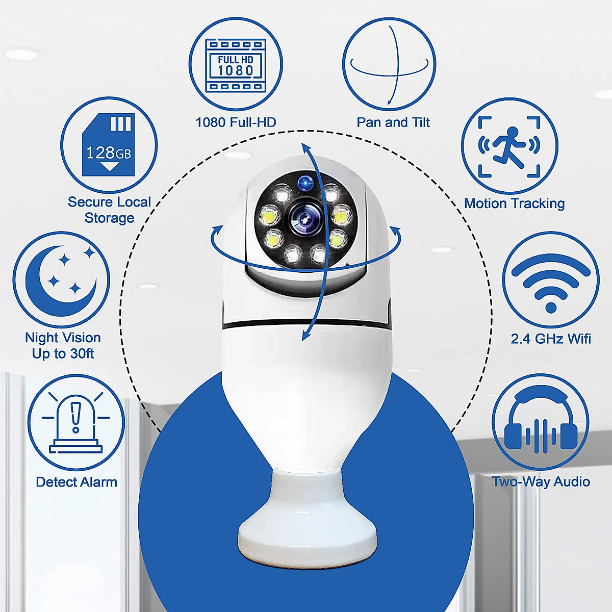 Light Bulb Camera, 2 Pack Light Bulb Security Camera, Light Socket Security Camera with Night Vision, Motion Detection and Phone APP, Wireless Surveillance Camera for Home Office