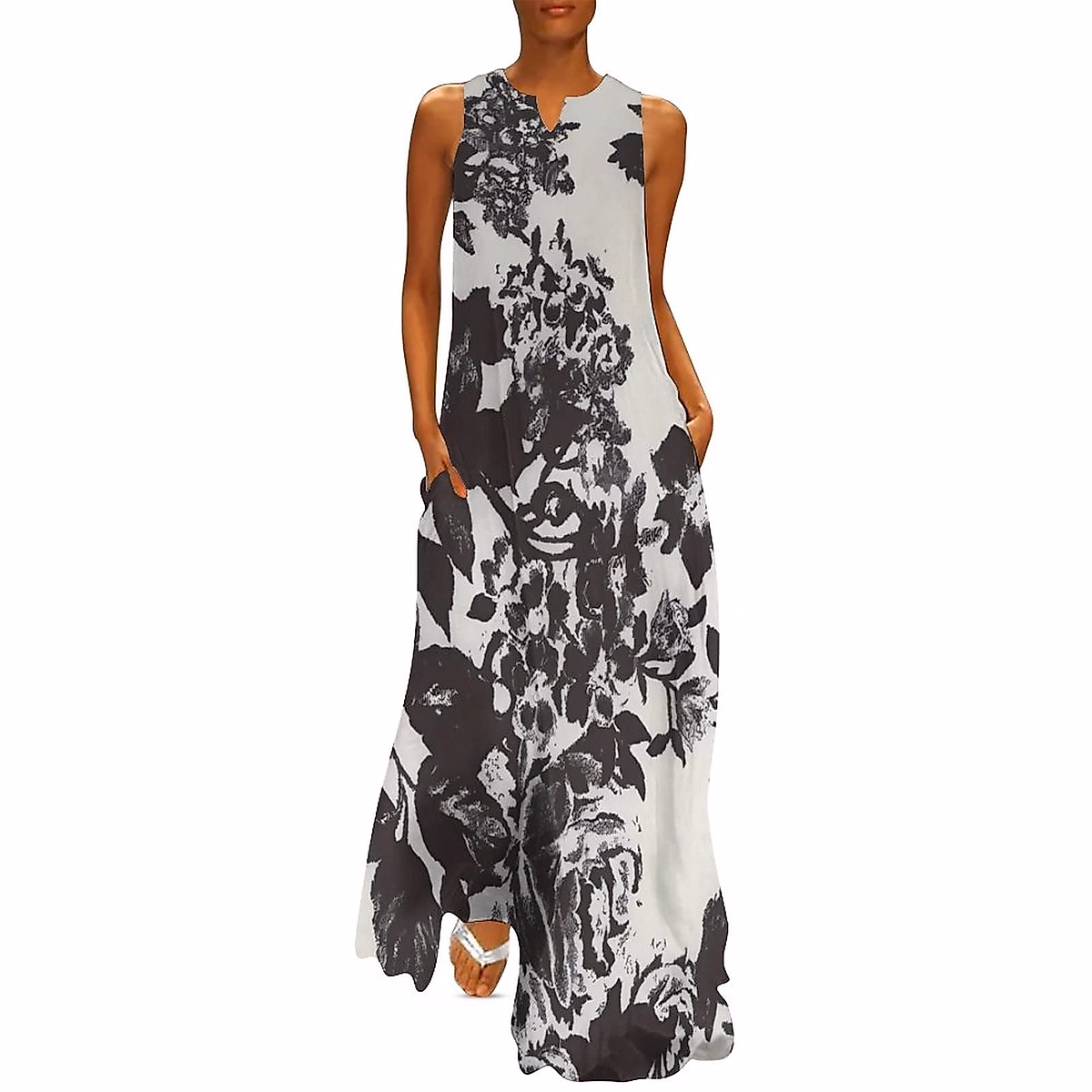 ONGJWU HOCO Dresses 2023, Red Dress Plus Size Dresses for Curvy Women Wedding Dress Maxi Dress Women's Casual Summer Sleeveless V-Neck Sundress Pocket Loose Dress Knee Length Belted Shirt (XXL, Gray)