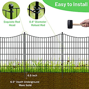 5 Panels No Dig Decorative Outdoor Garden Fence for Yard, 32 in(H) X 12 ft(L) Animal Barrier Fencing Rustproof Metal Wire Panel Border for Dog, Rabbits, and Patio Temporary Ground Stakes Defense