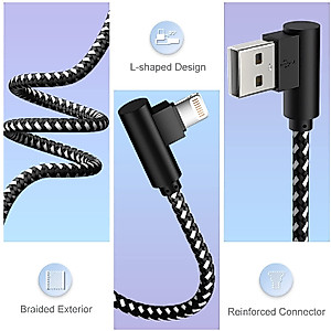 iPhone Charger Cable 10FT Lightning Cable 90 Degree Angled 3Pack Nylon Braided Apple MFi Certified Data Sync Cord for iPhone 13/13Pro/12/11/11Pro/11Max/X/XS/XR/XS Max/8/7/6 (White, 10ft)