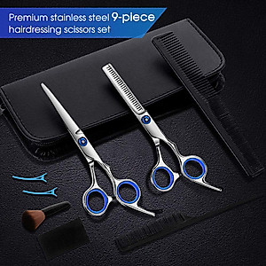 Hair Cutting Scissors Kits, 10 Pcs Stainless Steel Hairdressing Shears Set Professional Thinning Scissors For Barber/Salon/Home/Men/Women/Kids/Adults Shear Sets