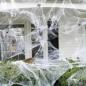 Playsheek 800 sqft Spider Webs Halloween Decorations with 90 Fake Spiders, Stretch Fake Cobwebs for Bushes Halloween Theme Party Indoor and Outdoor