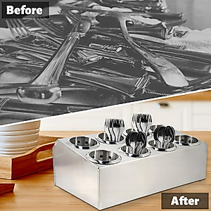 bimiti 8 Holes Flatware Cylinder Holder Commercial Stainless Steel Utensil Storage Caddy Drying Rack Countertop Silverware Organizer For Restaurant Hotel Buffet