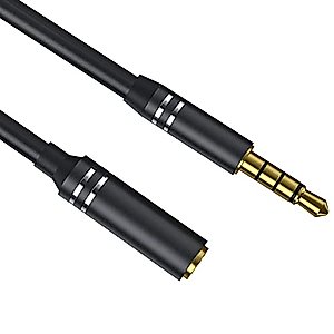 3.5mm Headphone Extension Cable (6Ft/1.8M), 4 Pole Hi-Fi Sound Audio Cable Male to Female AUX Cord, Auxiliary Stereo Extender for Speakers, PC, MP3 and All 3.5 mm Enabled Devices (1 Pack - Black)