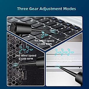 Compressed Air Duster, Keyboard Cleaner 110000RPM Electric Air Duster with LED Light, Good Replace Compressed Air, No Canned Air Duster, Reusable 7600mAh Air Blower, PC Computer Cleaner (Plastic)