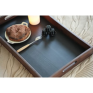 CRAZYWOOD 22x13 Inches Walnut with Carry Handle Black Ottoman Tray Serve Tea Coffee or Breakfast in Bed Classic Wooden Decorative Serving Tray