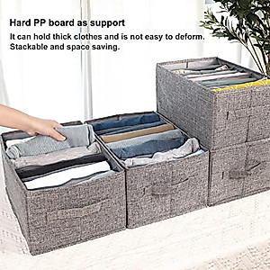 Fixwal 4pcs Wardrobe Clothes Organizer with Support Board Closet Organizers and Storage 7 Grids Divider Drawer Organizers Washable Compartment Storage Bins for Jeans T-shirt Pants Legging