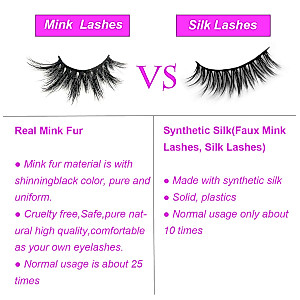 Mink lashes Mikiwi 3 Pairs Eyelashes D384-3, Real Mink Eyelashes, Fluffy Mink Lashes, Thick HandMade Full Strip Lashes, Cruelty Free Luxury Makeup Dramatic Lashes, 20mm 3D Mink Lashes