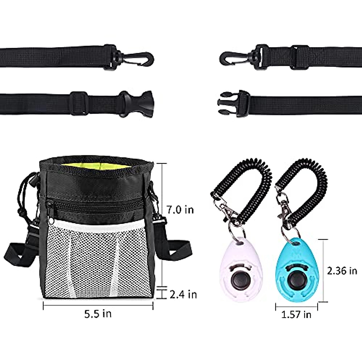 Left&Right - Dog Clicker Training Kit,Dog Training Treat Pouch and Dog Clickers,Dog Treat Bag with Clicker Training for Dogs,Pet Treat Bag with Waist Belt Shoulder Strap Poop Bag Dispenser-Black