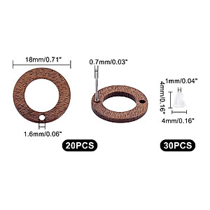 UNICRAFTALE 20pcs Tan Ring Walnut Wood Stud Earrings with 30pcs Plastic Ear Nuts Stud Earring Findings with Stainless Steel Pin Ear Studs with Hole for DIY Earring Jewellery Making