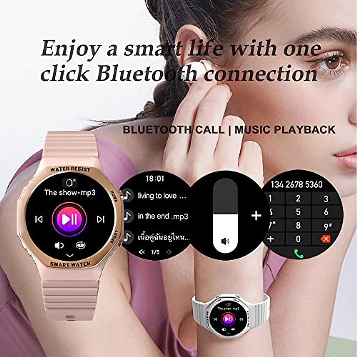 Smart Watch for Women 1.32" Touch Screen Bluetooth Call Smartwatch Ladies Fitness Tracker Health Pedometer Heart Rate Sleep Monitor Digital Watch for Android Phones iOS