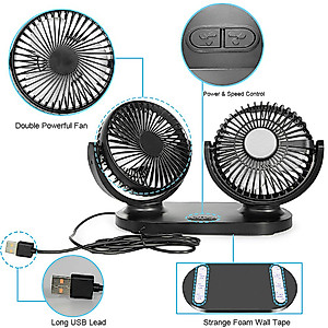Aoneky 5V 2A 360° Rotating Dual USB Fan - Portable Personal Office Desk Car USB Fan