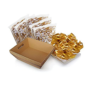 Upper Midland Products [5 Pk] 10x12” Large Big Basket for Gifts Empty, Basket Bags, Gold Pull Bows, Crinkle Cut Paper Shred Filler| DIY Wine Basket Gift Set Kit| Christmas, Easter| Gift to Impress