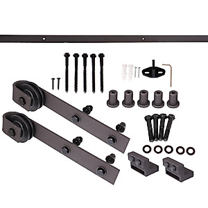 TMS 6.6 FT Country Dark Coffee Steel Sliding Barn Wood Door Hardware Antique