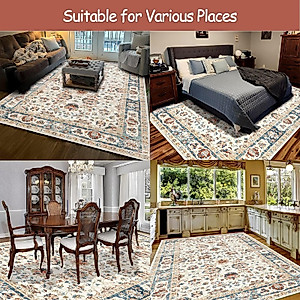 ZCXDSX Area Rug 7x9 Washable Boho Living Room Rug Floral Print Large Rug Indoor Soft Distressed Foldable Carpet Thin Rug Bedroom Dining Room Office Farmhouse 7x9 FT