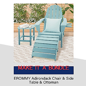 EROMMY HDPE Adirondack Ottoman, Outdoor Retractable Foot Rest for Adirondack Chairs, All Weather Foot Stool for Garden, Backyard, Lawn, Aruba Blue