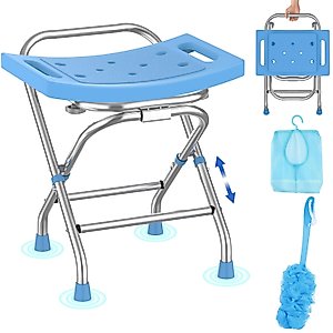 Folding Shower Seat - Stainless Steel Shower Chair for Inside Shower - 420lbs Height Adjustable Foldable Shower Stool - Portable Travel Collapsible Bath Bench for Elderly, Senior, Handicap & Disabled