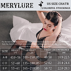 MERYLURE 15D Sheer Thigh High Stockings for Women with Double Silicone Lace Top Valentines Day Pantyhose Stay Up Nylons