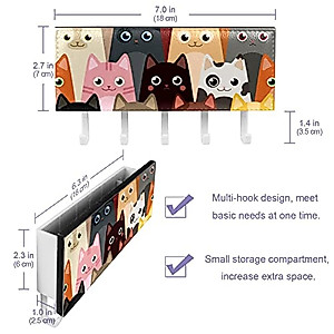 Funny Cats Funny Cartoon Grey Yellow Hooks Wall Mounted, Self Adhesive Towel Key Hook up, Coat and Hat Hook Rack, 7 Inches Durable Hanger Hooks