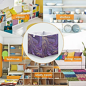 Kigai Purple Marble Abstract Cube Storage Bins - 11x11x11 in Large Foldable Cubes Organizer Storage Basket for Home Office, Nursery, Shelf, Closet