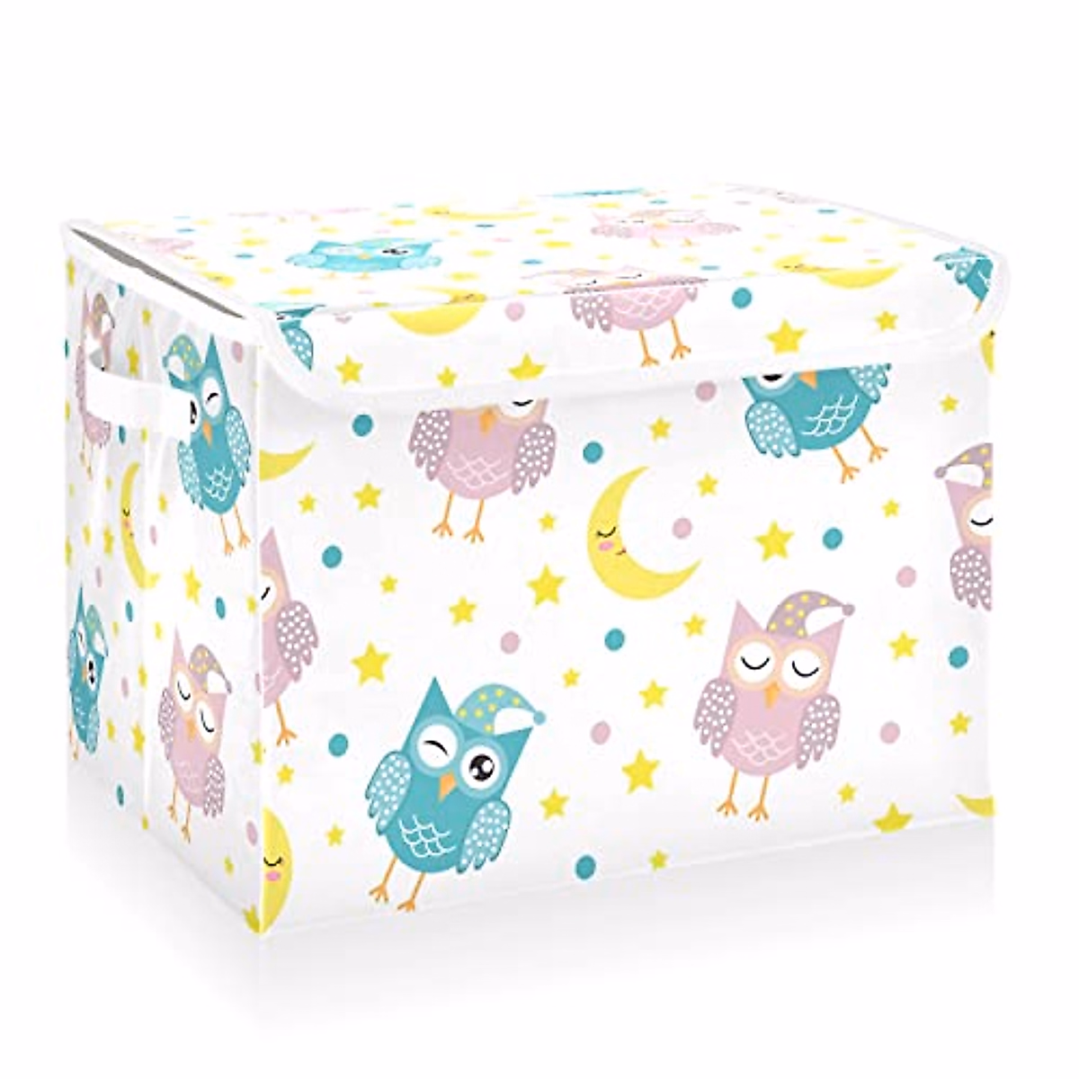 CaTaKu Owls Moon Stars Storage Bins with Lids and Handles, Fabric Large Storage Container Cube Basket with Lid Decorative Storage Boxes for Organizing Clothes