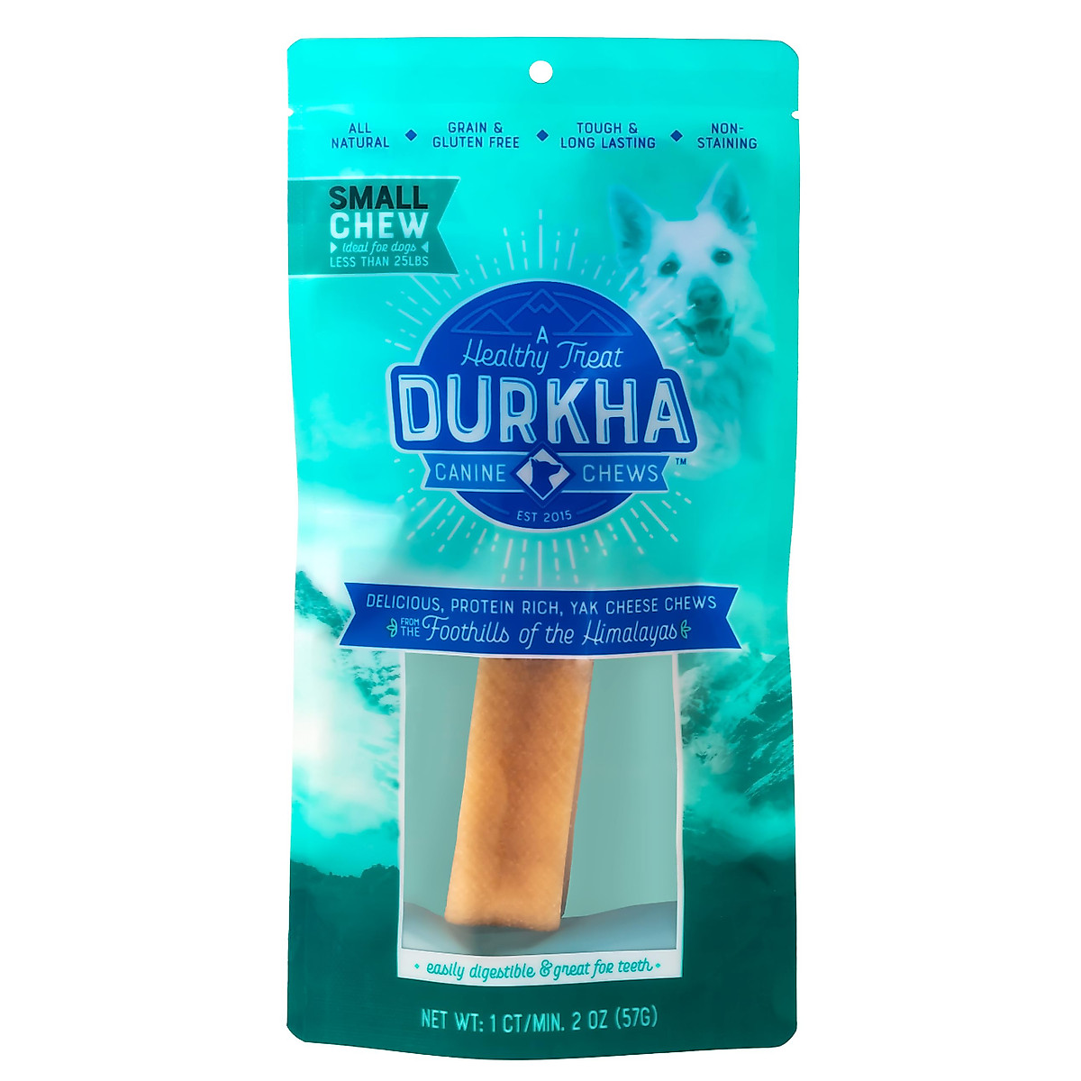 Durkha Yak Cheese Chews: Himalayan Yak Cheese Dog Chews- Natural, Healthy & Long Lasting Dog Treats - Grain, Gluten & Lactose-Free Rawhide Alternatives, For Dogs 25 lbs and Smaller, Single Small Stick