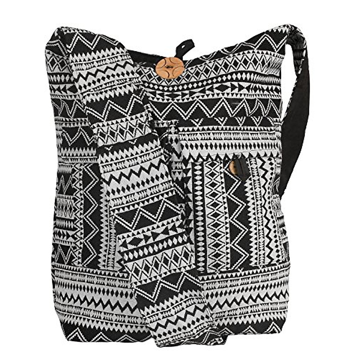 Tribe Azure Large Hobo Crossbody Sling Shoulder Bag Compartment Pockets Functional Zipper Travel Market Books Blanket (Black White)