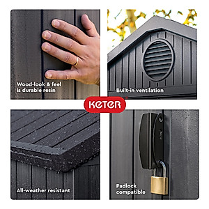 Keter Darwin 4 x 6 Foot Outdoor Garden Tool Storage Shed Backyard Utility Organizer Bundled with 40 Inch Steel Shelving Kit, Graphite Gray