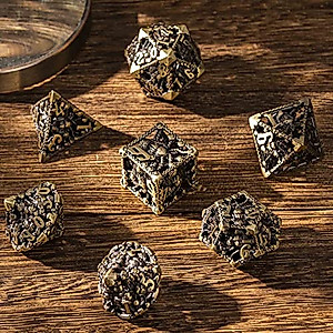 LANSAI Metal DND Hollow Polyhedral Beholder Dice Set D&D Suitable for Dungeons and Dragons Role Playing Games(Bronze)